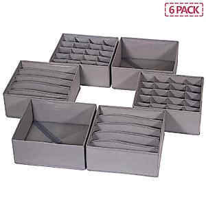 DIOMMELL 6 Pack Foldable Cloth Storage Box Closet Dresser Drawer Organizer Fabric Baskets Bins Containers Divider for Clothes Underwear Bras Socks Lingerie Clothing, M Grey 22-2000
