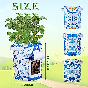 4 Pcs Boho Potato Grow Bags with Flap 5 Gallon Garden Planting Bag with Handles and Harvest Window Boho Garden Pots Thickened Tomato Planter for Potato Tomato Vegetable and Fruits