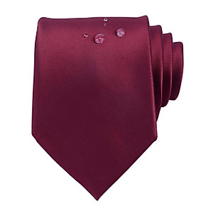 GUSLESON Solid Burgundy Tie Satin Maroon Necktie Wedding Wine Ties for Men Waterproof material (0766-01)
