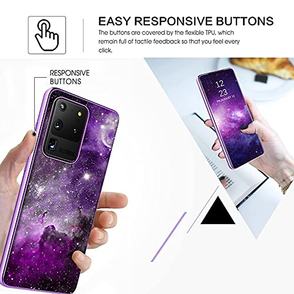 BENTOBEN Samsung Galaxy S20 Ultra Case, Slim Fit Glow in The Dark Shockproof Drop Protective Hybrid Hard PC Soft TPU Bumper Cover for 2020 Samsung Galaxy S20 Ultra 5G 6.9 Inch, Purple Nebula