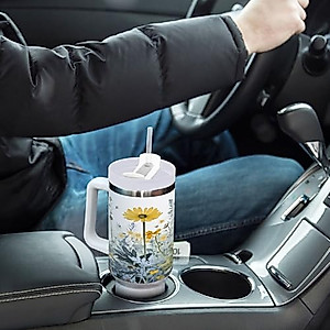 Jihqo Beautiful Wildflowers 40 oz Stainless Steel Vacuum Insulated Tumbler with Handle and Straw Lid Reusable Leakproof Water Bottle Double Wall Travel Mug Coffee Cup, Cupholder Friendly