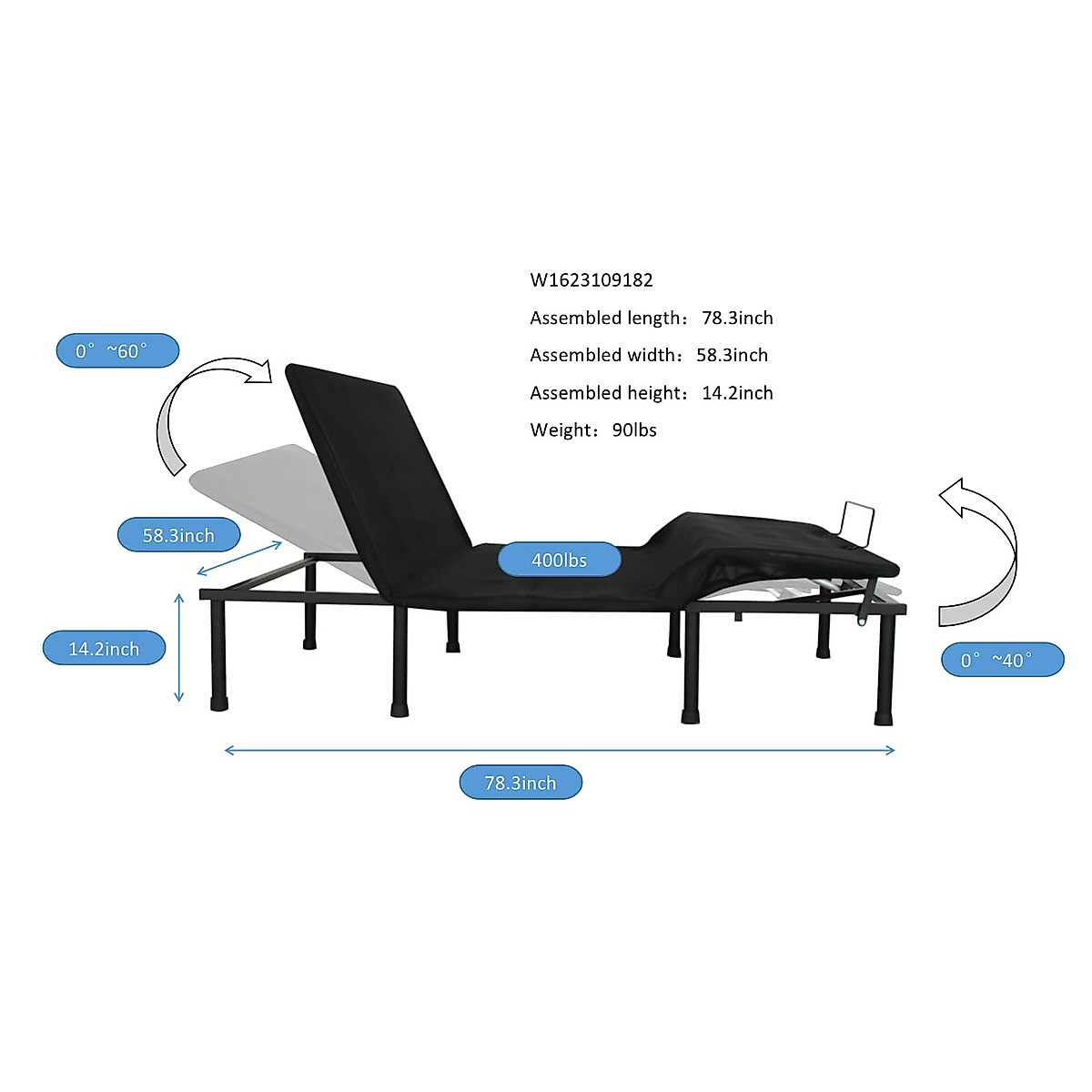 ccko Electric Adjustable Bed Frame with Independent Head & Foot Incline, Queen Size Adjustable Bed Base Motorized Bed Frame with Remote Control and Quiet Motor, Quick and Easy Assembly