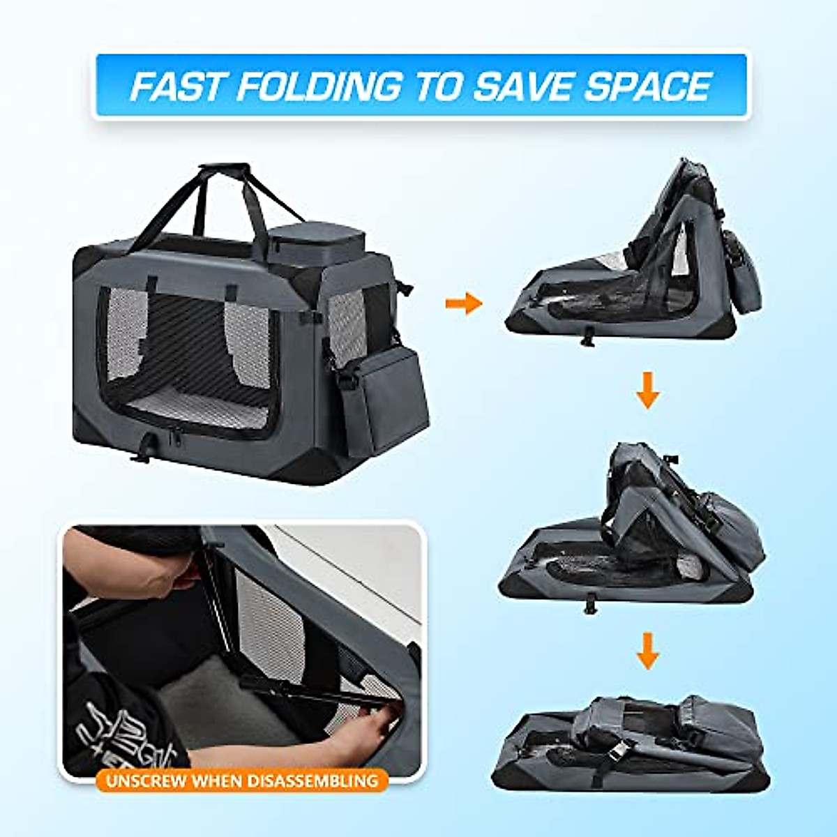 Hombanyan Portable Dog Crate, Collapsible Dog Travel Crate 32x23x23 Inches with Soft Warm Blanket,2 Bowls,2 Pockets,3 Breathable Meshes,Pet Carrier Bag for Cats Dogs Puppies Kittens Indoor & Outdoor…