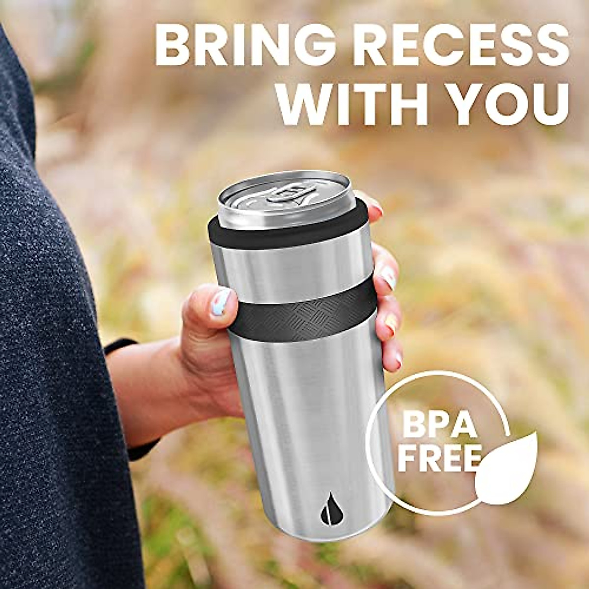 Elemental Insulated Slim Can Cooler, Triple Wall Stainless Steel Skinny Can Cooler - Drink Cooler Insulator for 12oz Skinny Seltzers, Beer, Soda Cans - Brushed Steel