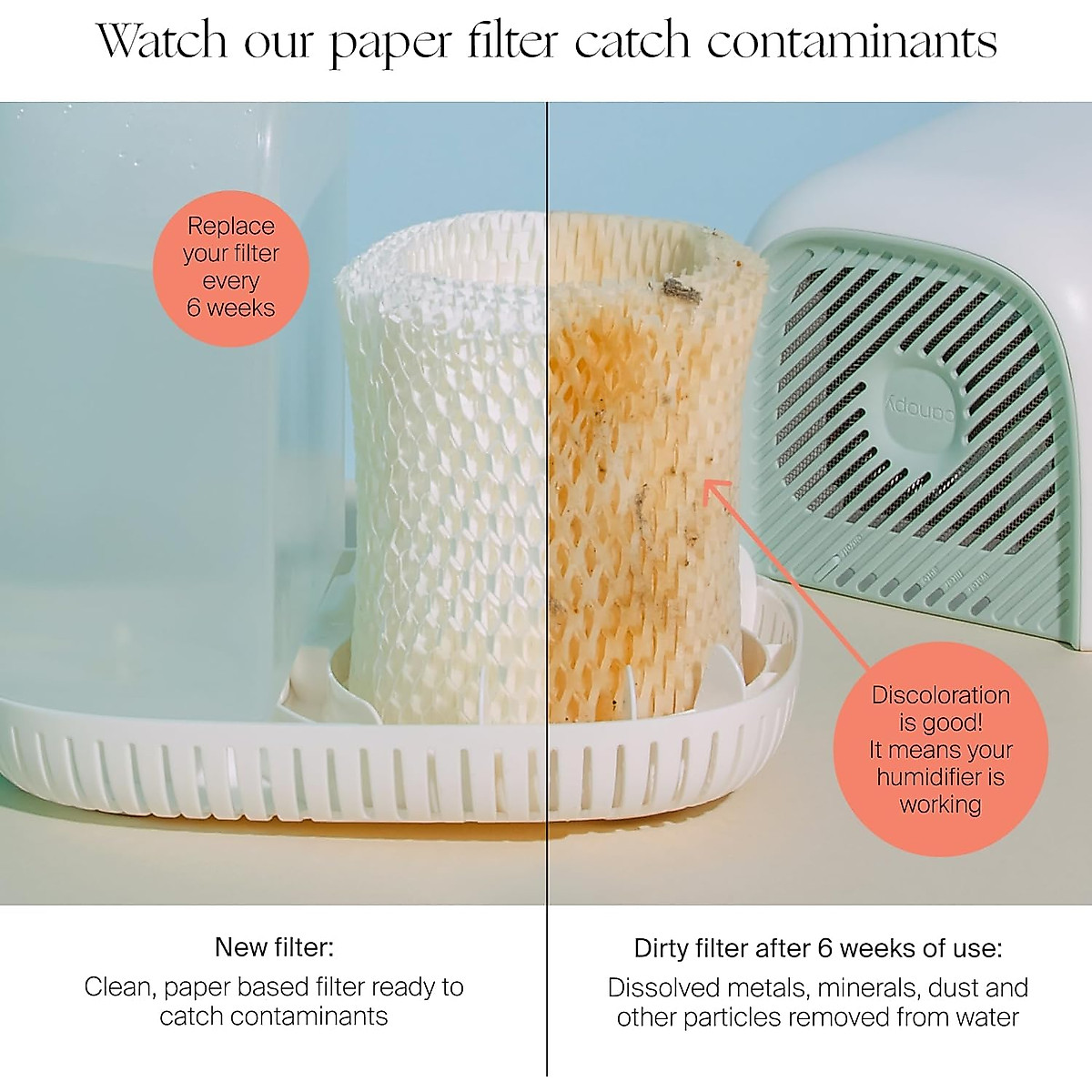 Canopy Original Bedside Humidifier Filters, Pack of 3 Filters, Replacement Filters - Compatible with Canopy Bedside Humidifiers, Made with Wood Pulp, Paper Filter, Replace Every Six Weeks