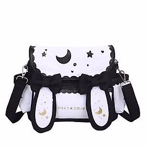 VTYUBX Japanese Kawaii Bunny Ear Backpack with Cute Manga Girl School Backpack Book Bag Satchel Student Cosplay Teen Lolita JK (Black, Small)