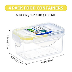 [4 PACK]6.1OZ Small Plastic Food Storage Container Set Portion Control Mini Bento Box Leaf-proof To-go Container with Lids
