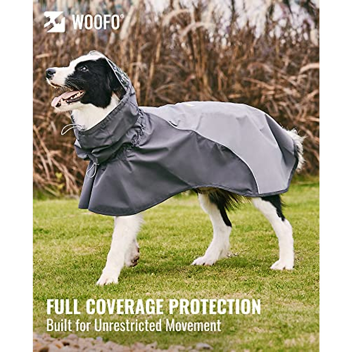 WOOFO Dog Rain Poncho, Waterproof & Windproof Dog Rain Coat for Wet Weather|Super Adjustable, Designed with Leash Hole and Reflective Strip，Size Small