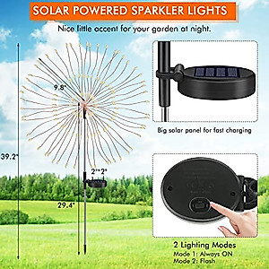 ReyeeInc Solar Sparkler Lights, 800mAh Solar Powered Garden Fireworks Lamp Decorative Solar Outdoor Fairy Lights with 150 LEDs and 2 Lighting Modes for Patio Yard Pool Decor 2 Pack (Warm White)