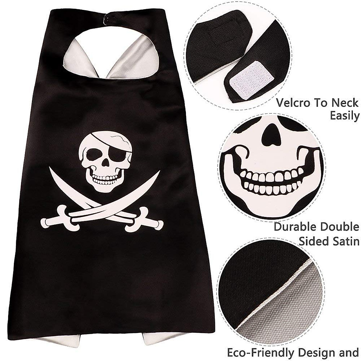 RioRand Cartoon Pirate Dress Up Satin Capes Cosplay Birthday Party Kids Costume (1-pack) (Black)