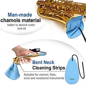 YZNlife Saxophone Cleaning kit with Case for Alto Tenor Clarinet Flute and other Wind & Woodwind Struments Including Sax Cleaning Cloth(4pcs),Mouthpiece Brush Thumb Rest Cushion Reed Case,(Blue)