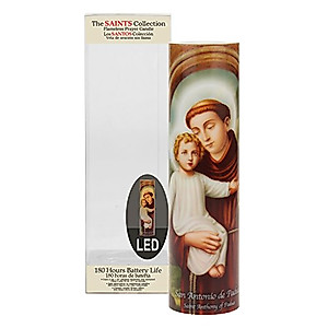 The Saints Collection St. Anthony Flickering LED Prayer Candle, Prayer in English and Spanish, Unique Religious Decoration for Prayer Alter, Mantle, or Any Room in the Home
