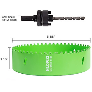 HLOFIZI 6-1/8 Inch Carbide Grit Hole Saw for 6 Inch Recessed Lights, Cutting Through Stucco, Ceiling Old Plaster, Drywall, Cement Board with 1-1/2" Depth, Up to 3X Longer Life
