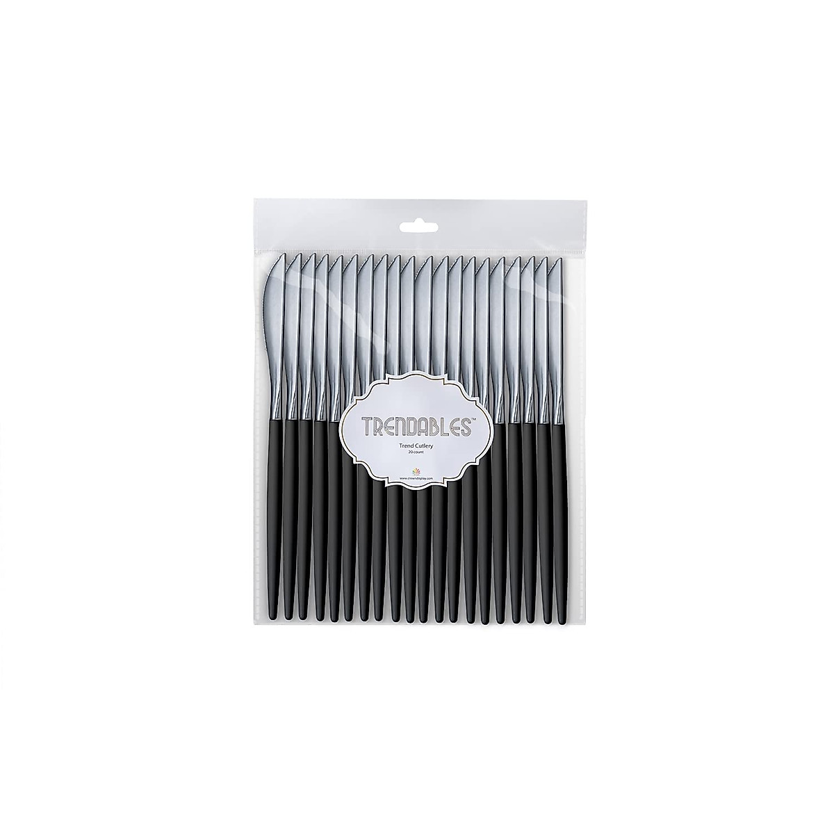 Trendables 120 Pack Two Toned Heavy Duty Plastic Silverware Knifes - Dual Colored Black and Silver Disposable Plastic Knife - Disposable Utensils For Wedding Parties And All Occasions