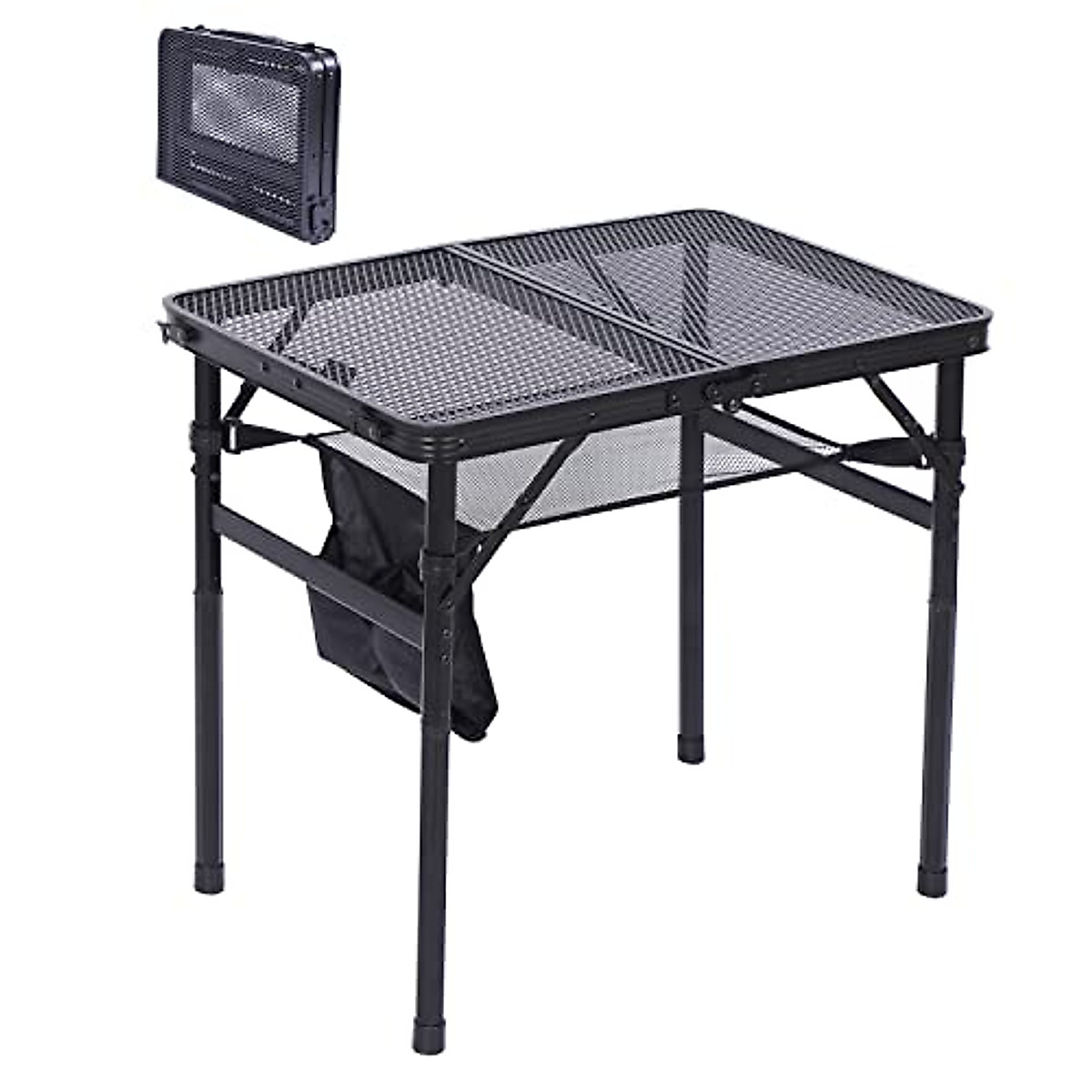 Nice C Table for Grill, Outdoor Picnic Folding Camping Table, Card Table Adjustable Height, Portable Mesh Bag Lightweight, Carry Handle for Outdoor, Beach, Indoor  (23.7” x 15.8” x 10.7”/22.3” Black)