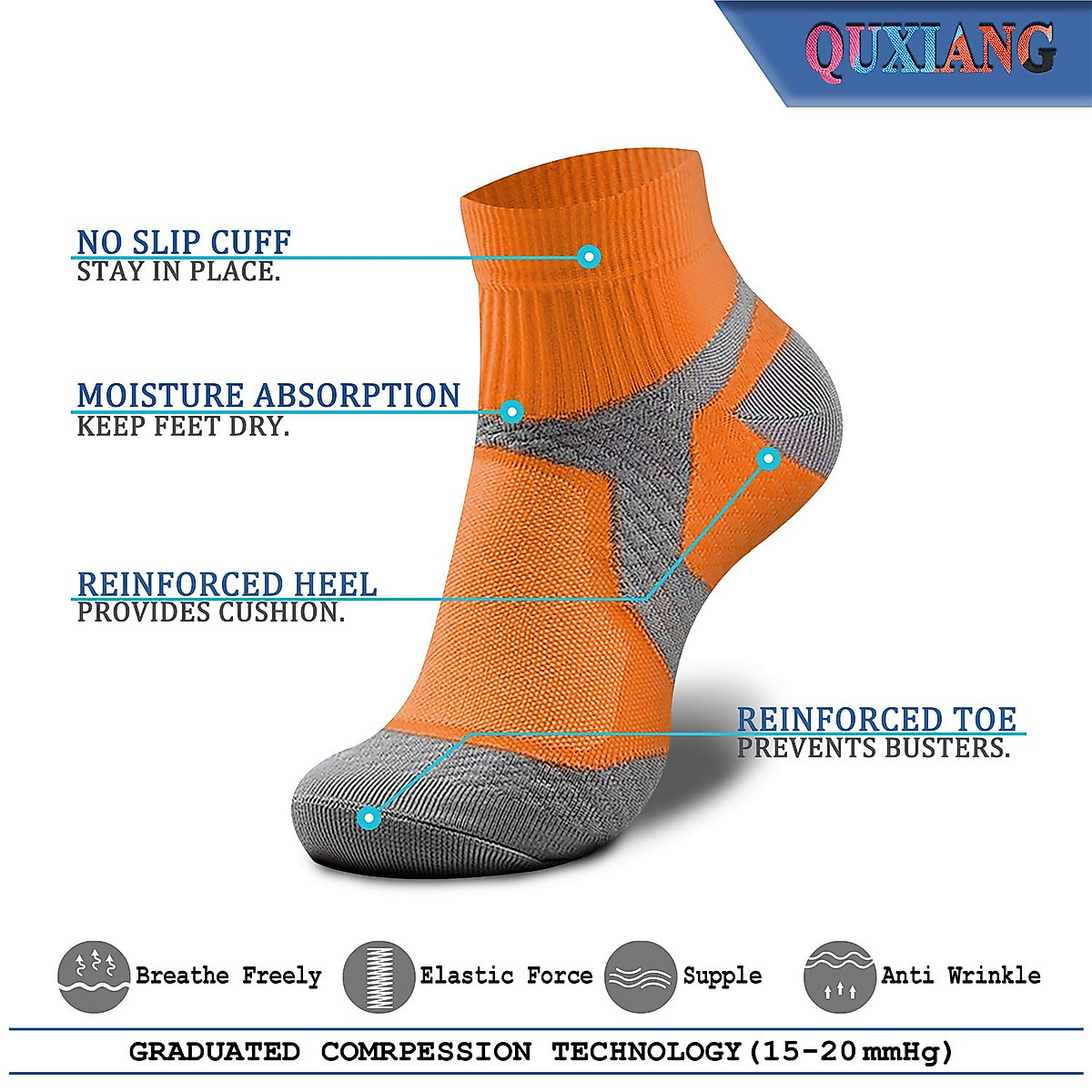 QUXIANG Compression Socks for Women & Men Circulation 3/6/7 Pairs Arch Ankle Support 15-20 mmHg Best for Running Cycling (Multi 06, S/M)