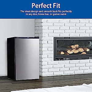 Koolatron Stainless Steel Compact Fridge with Freezer, 4.4 cu ft (124L), Silver and Black, Flat Back, Reversible Door, for Snacks, Frozen Meals, Beverages, Beer, Den, Dorm, Office, Rec Room, Home Bar