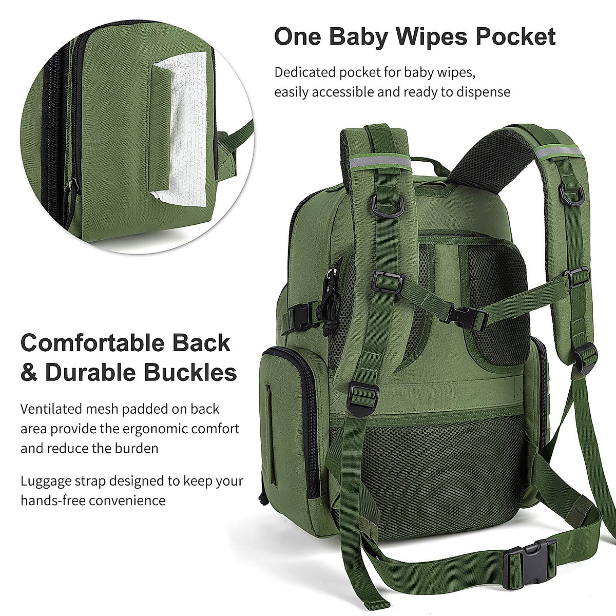 espidoo Diaper Bag Backpack for Dad, Military Tactical Backpack with Molle System, Large Travel Bag Backpack for Men, Black