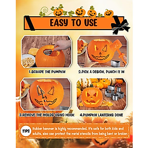 Fenvella Pumpkin Carving Kit for Kids with Hammer, 25 PCS Pumpkin Carving Tools Heavy Duty Stainless Steel Pumpkin Carver Set, Halloween Pumpkin Carving Stencils, Safe Carving Tools Kit for Adults