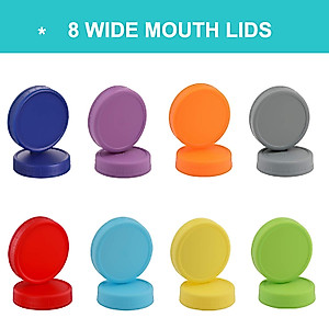 WIDE Mouth Mason Jar Lids [8 Pack] for Ball, Kerr and More - Colored Plastic Storage Caps for Mason/Canning Jars - Leak-Proof
