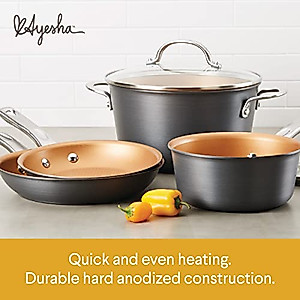 Ayesha Curry Home Collection Hard Anodized Nonstick Cookware Pots and Pans Set, 9 Piece, Charcoal Gray