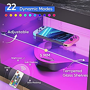 Bestier TV Stand Black Marble LED Entertainment Center for 55+ Inch TV Gaming TV Stand Adjustable Glass Shelves 22 Dynamic RGB Modes TV Cabinet for Game Console PS4