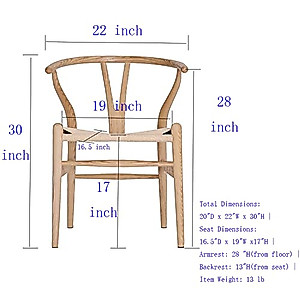 Tomile Solid Wood Wishbone Chair Y Chair Mid-Century Armrest Dining Chair, Hemp Seat (Ash Wood - Natural Wood Color)