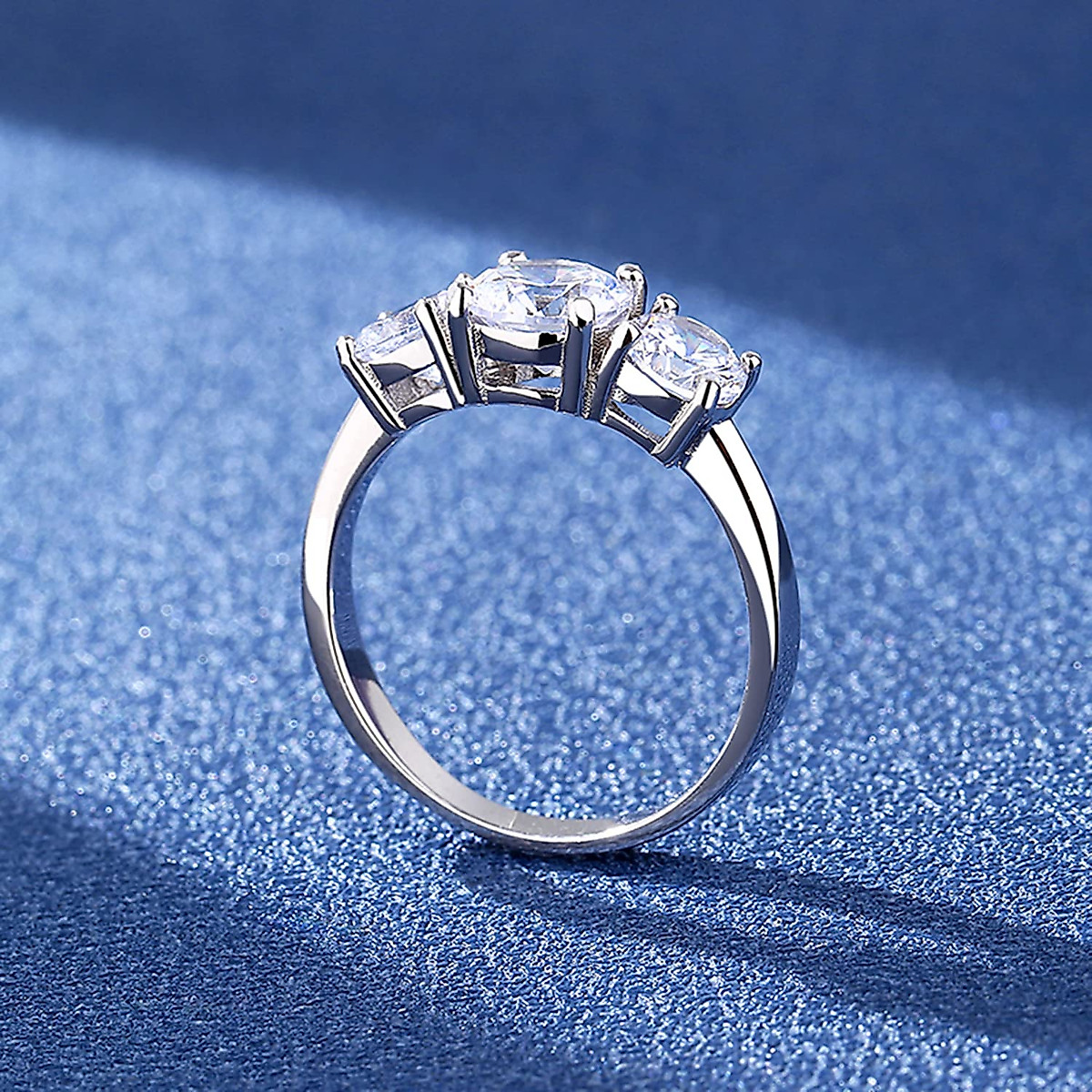 AURORADIA Moissanite Engagement Ring 3 Stone for Women, D Color VVS1 Round Cut Solitaire Wedding Band, 18K Platinum Silver Promise Rings for Her (6.5, 2)