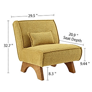 Art Leon Modern Modular Sofa Sherpa Fabric Single Sofa with Pillow, Accent Armless Chair with Wooden Legs for Living Room Bedroom, Yellow