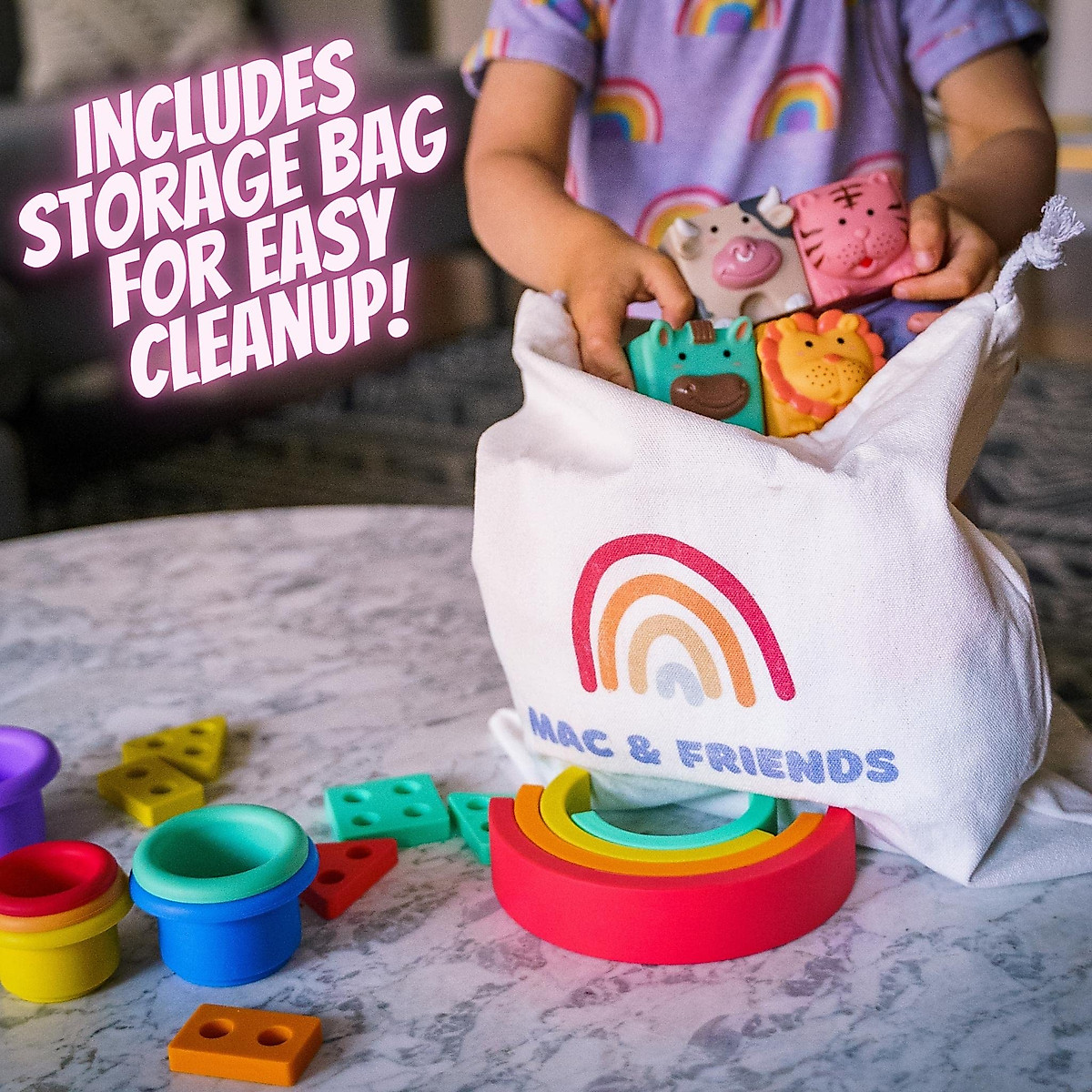 Mac & Friends 5-in-1 Montessori Toy Set Designed by Parents | Great Gift for Baby Shower, New Sibling or Birthday Party | Educational Soft Sensory Toys for 0 Months to 3+ Years