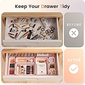 A-LuGei 【28PCS】 Drawer Organizer, Bathroom Organizers and Storage, Makeup organizer, Desk drawer organizer, Storage Bins for Kitchen Office Bedroom Vanity Jewelry Pantry Garage（3Size）