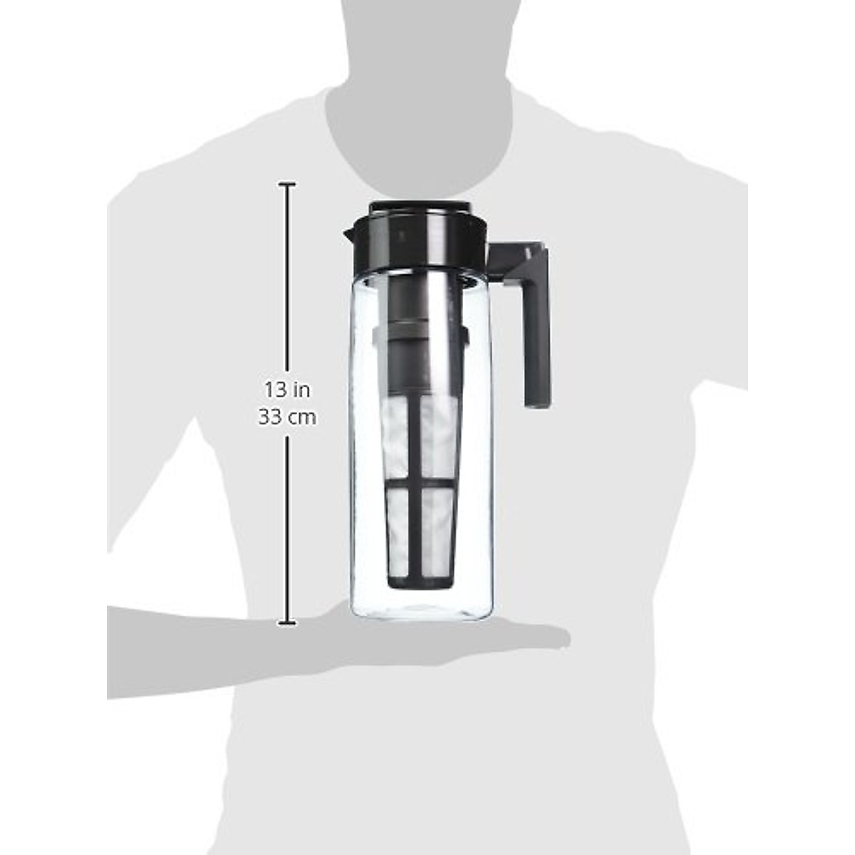 Takeya Patented Deluxe Cold Brew Coffee Maker with Black Lid Airtight Pitcher, 2 Quart, Black
