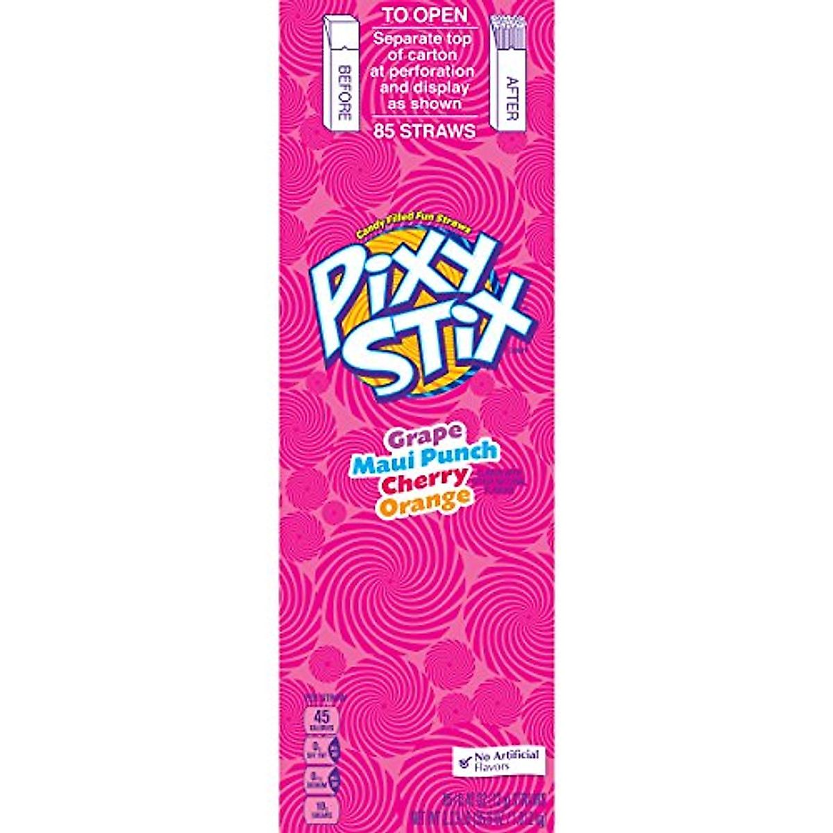 Pixy Stix Candy Filled Fun Straws, Grape, Maui Punch, Cherry & Orange Flavors, 0.42 oz (Pack of 85)
