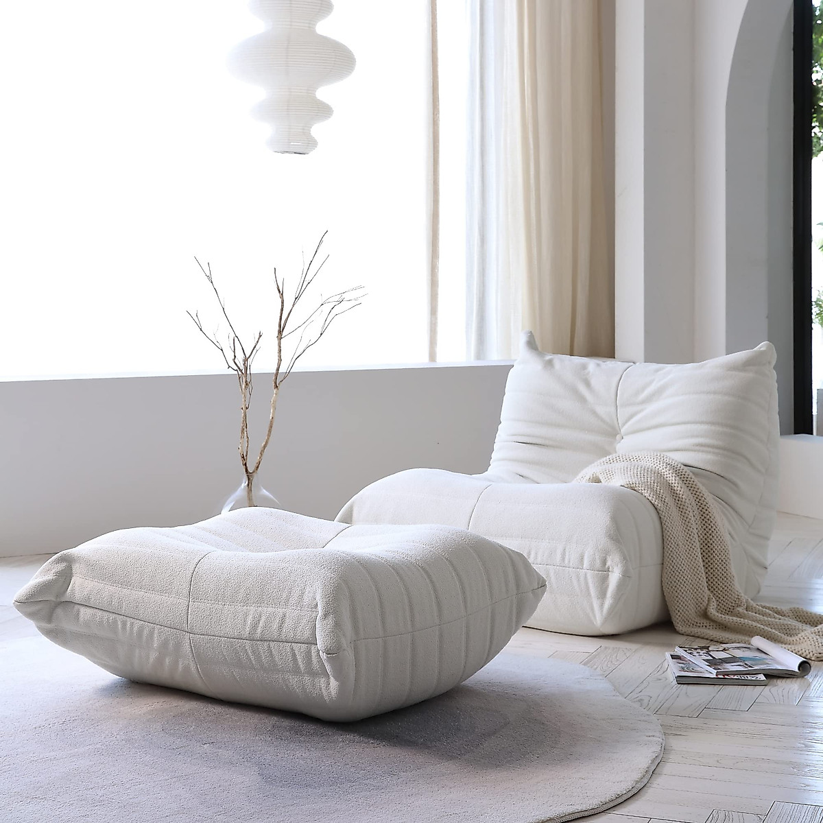 TIFLON Lazy Floor Sofa,Minimalist Sofa Couches,Teddy Velvet LoveSeat Sofa, Fireside Chair,Tatami Sofa,Corner Relax Sofa Couch for Living Room Bedroom Salon Office (Beige, 2Seat)