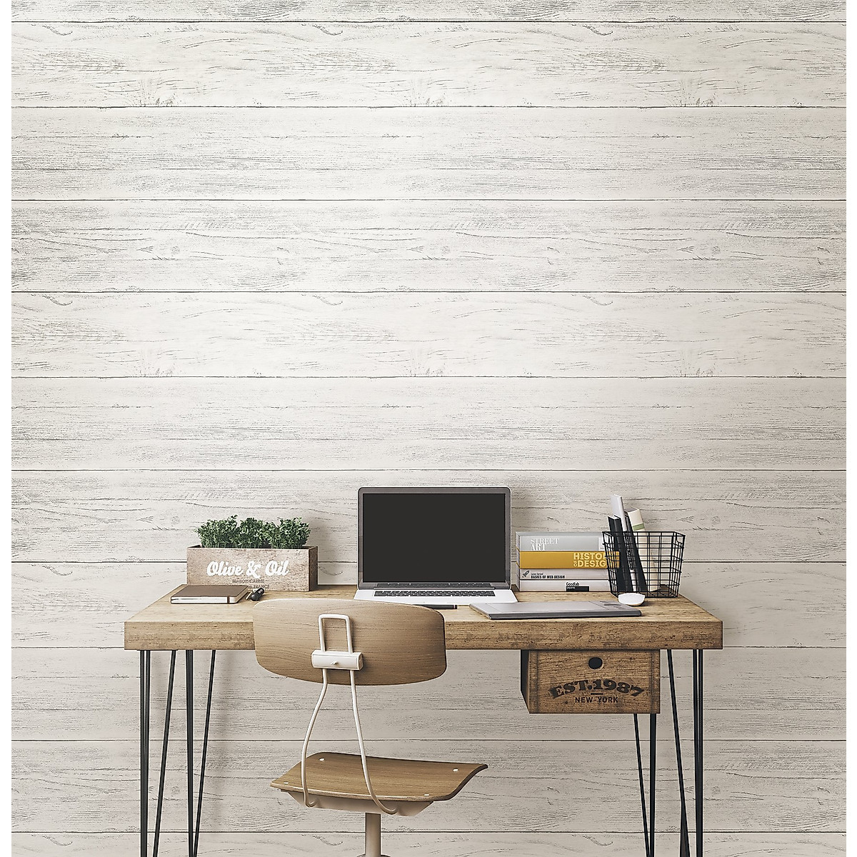 NuWallpaper NU3127 Shiplap Peel Stick Wallpaper, White & Off-White