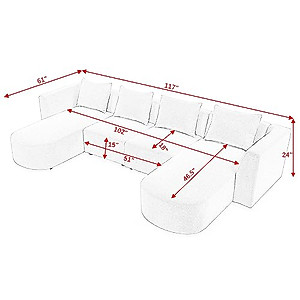 U-Shaped Stylish Comfy Sectional Sofa Couch with 2 Single Seats and Lounge Chaises, Oversized Modern DIY Combination Convertible Modular Sofa & Couch, Cloud Deep Seater Cozy Sofá for Living Room