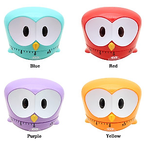 Ranvi Kitchen Timer 60 Minutes Cute Owl Novelty Manual Cooking Timer Desktop Decoration(Blue)