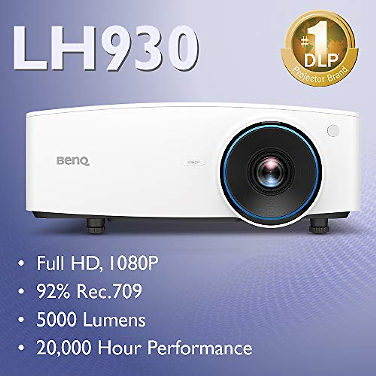 BenQ LH930 1080p DLP Lamp-Free Laser Projector, 5000 ANSI Lumens, Color Accurate, Maintenance-Free, 24/7 Operation, Lens Shift, 20,000 Hour Laser Life, Network Control, HDMI
