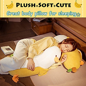 Banana Duck Plush Toy 27.5'',Cute Plushies Banana Stuffed Animal,Duck Plushie Long Banana Duck Plush Pillow,Funny Hugging Pillow Sleeping Cushion Soft Gifts for Boys Girls Birthday Christmas(White)
