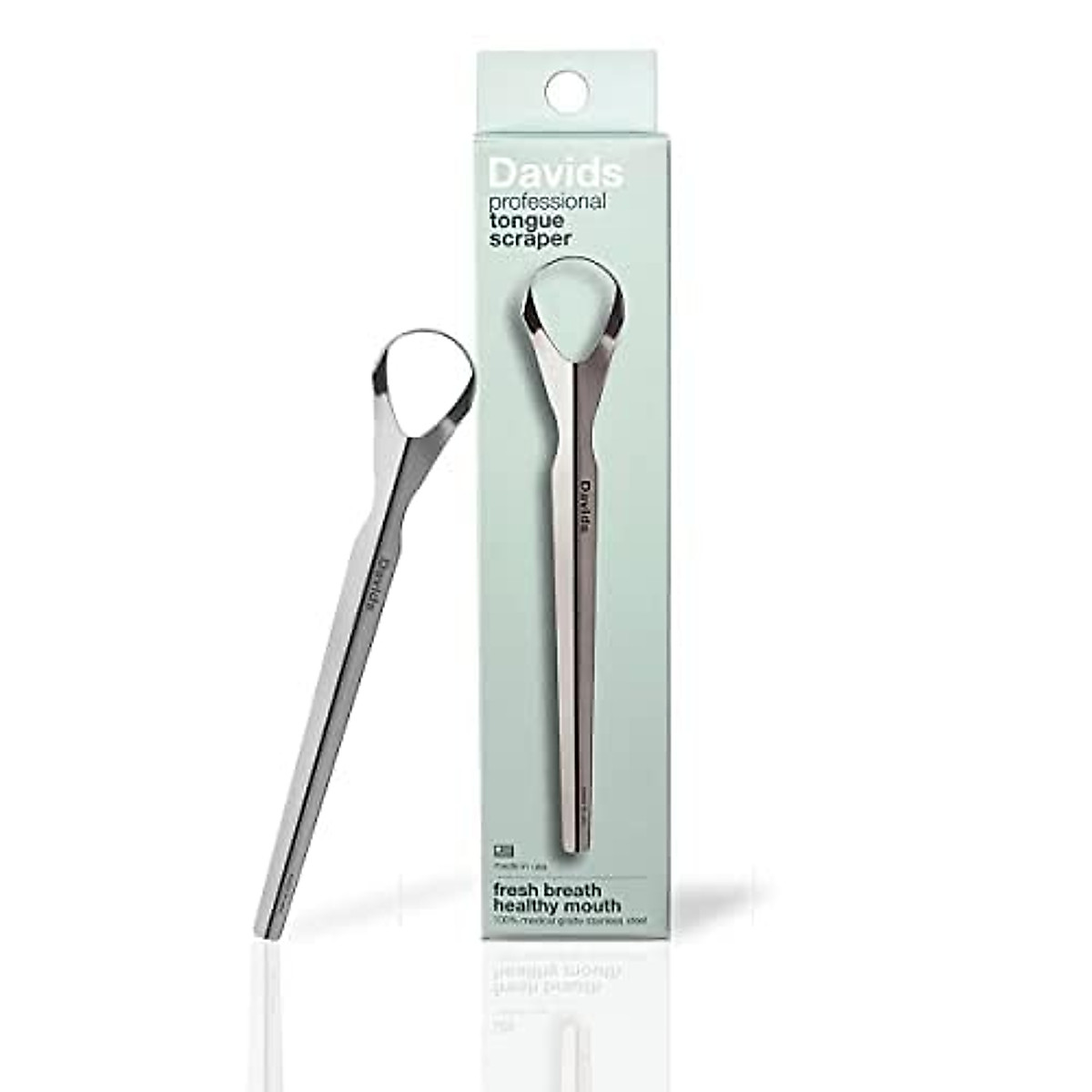 Davids Tongue Scraper for Adults and Kids, 100% Medical Grade Professional Stainless Steel Tongue Scraper, Made in USA