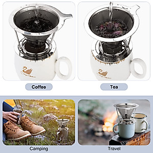 Yanyole Pour Over Coffee Maker,Coffee Filter,Slow Drip Paperless Stainless Steel Cone Coffee Dripper(1 Cup)