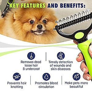 Rexipets Pet Dematting Grooming Set- 2 Sided Undercoat Rake + Grooming Comb For Dogs And Pets- Safe And Easy Mats & Tangles Removing