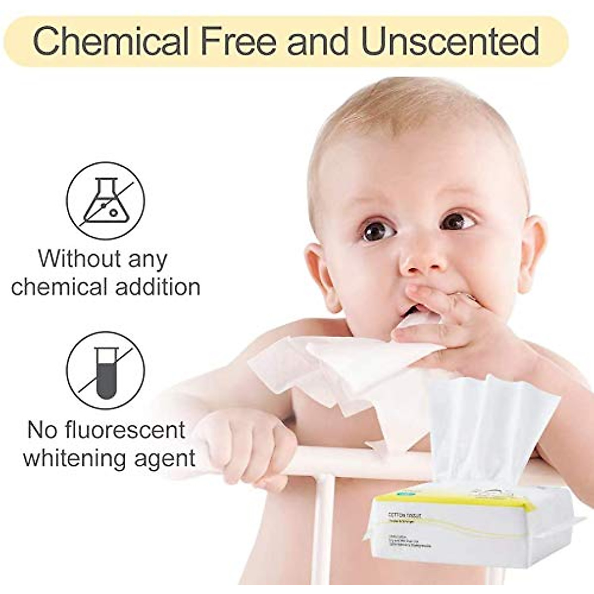 Winner Baby Cotton Tissue, Soft Baby Dry Wipe, Wet and Dry Use, Made of Pure Cotton, 600 Count Unscented Disposable Facial Cotton Tissues for Baby Sensitive Skin