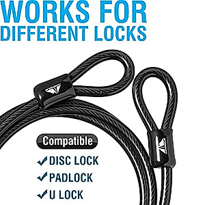 MARQUE Bike Security Steel Cable - 3/8 inch (10 mm) Thick (4', 7',15' or 30') Vinyl Coated Braided Steel with Double Sealed Looped Ends for U-Lock, Padlock, Disc Lock (4 FT)