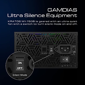 GAMDIAS RGB Gaming PC Power Supply 750W 80 Plus Bronze Certified 750 Watt PSU for Computers with Active PFC, Kratos M1-750B
