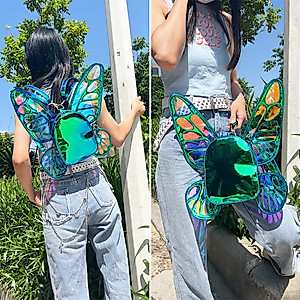 ENJOININ Women's Laser Holographic Backpack Butterfly Angel Wings Casual Daypack Shoulder Bag