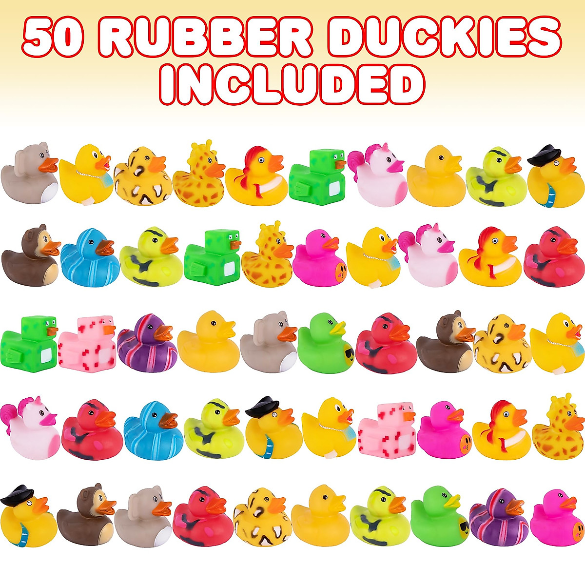 ArtCreativity Assorted Rubber Ducks Jeep Ducking (50 Pack) - Rubber Duckies for Kids, Bathtub Pool Toys in 17 Different Designs, Fun Carnival & Birthday Party Favors for Boys & Girls - Ducks for Jeeps