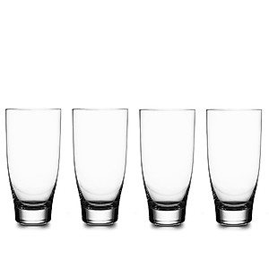 Nambe Vie Highball Glasses | 16 Ounce Tall Cocktail Glasses for Drinking Water, Juice, and Other Beverages | Set of 4 Clear Glasses | Designed by Neil Cohen