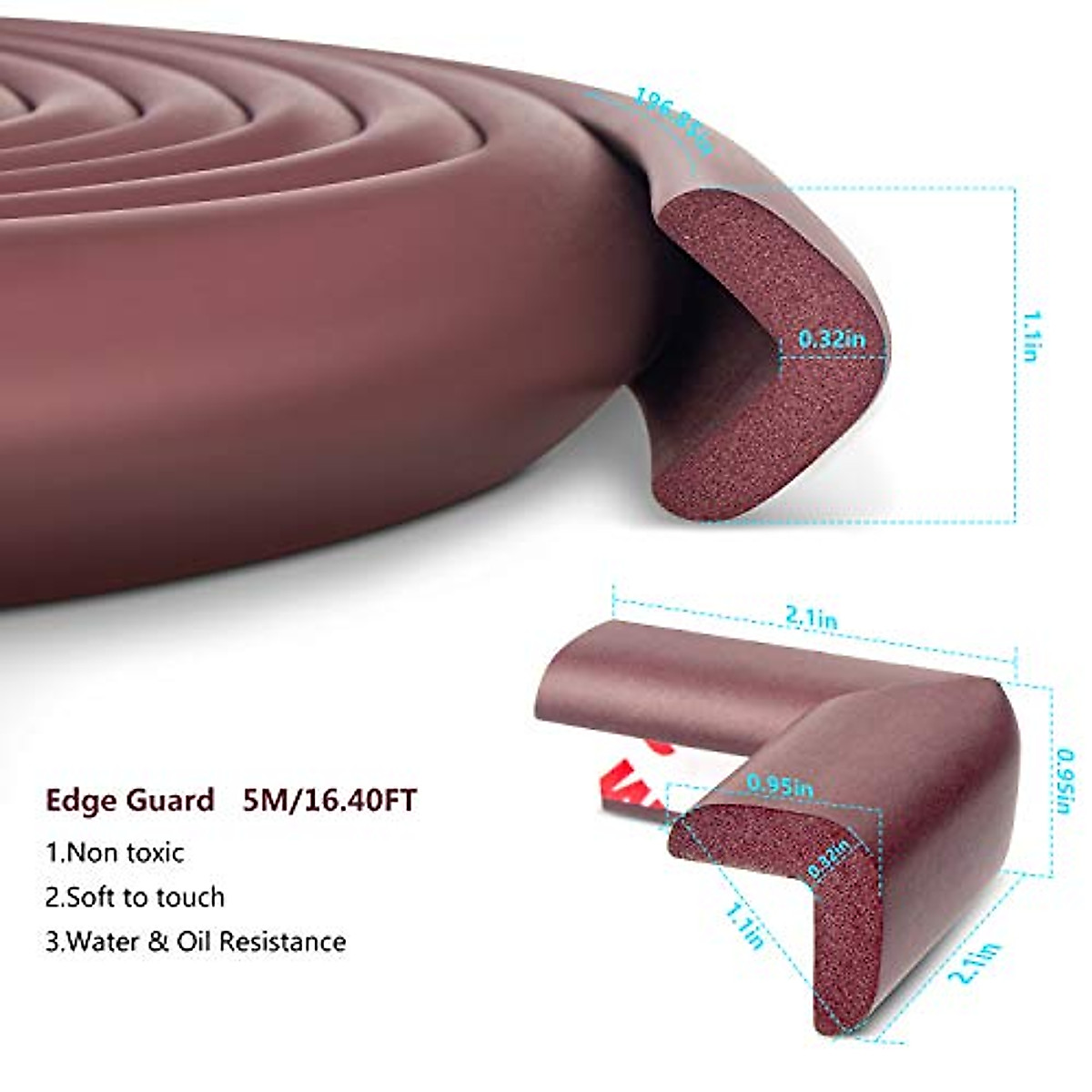 Rabofly Baby Proofing Edge & Corner Guards, 17.6ft-(16.40ft Edge + 4 Corners) Furniture Bumper Cushion Table Edge Corner Protector Non Toxic and Safe for Fireplace, Stair, Cabinet, Countertop, Coffee