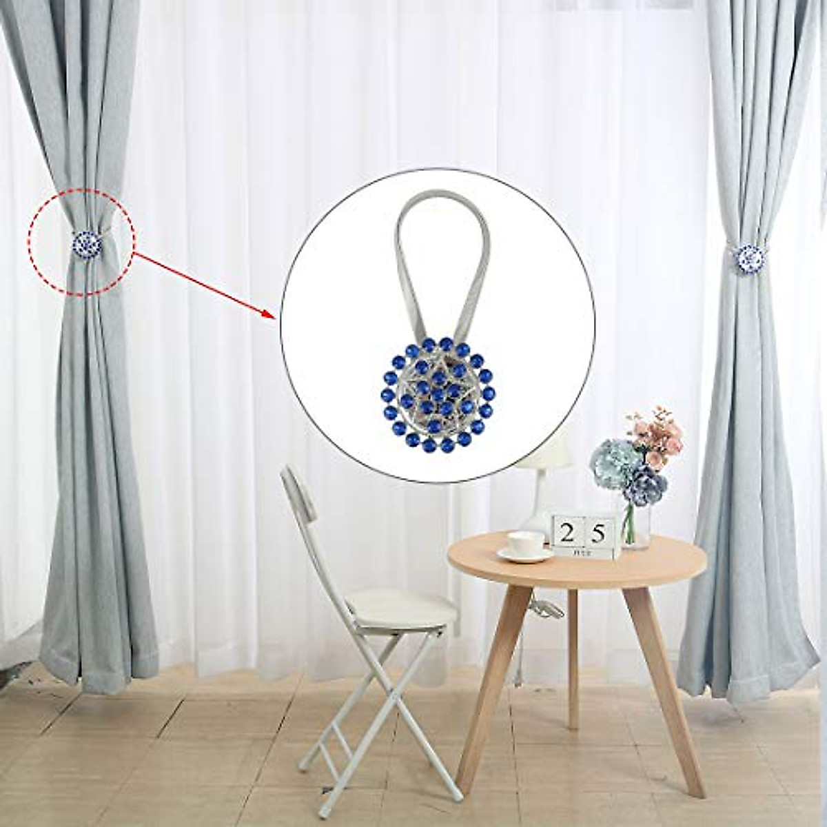 uxcell 2 Pack Magnetic Curtain Tiebacks 15 Inch Curtain Holdbacks Window Tassels Tie Backs Clips Decorative Rope Curtain Holdback Holder, Blue